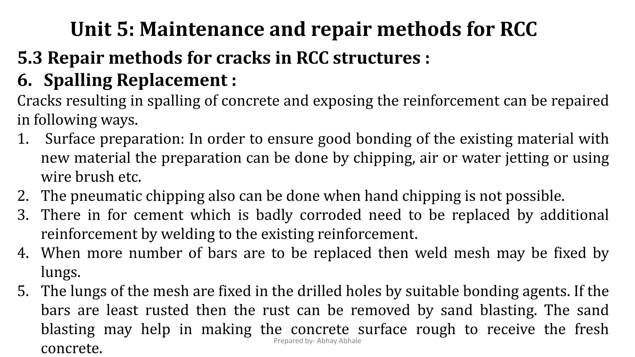 Unit 5 maintenance and repair methods for rcc mrs | PPT