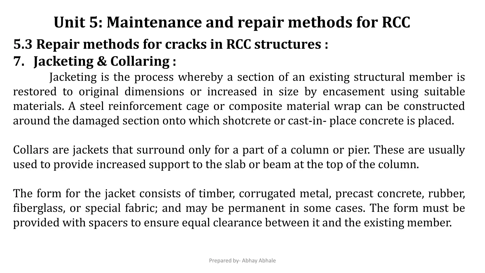 Unit 5 maintenance and repair methods for rcc mrs | PPT