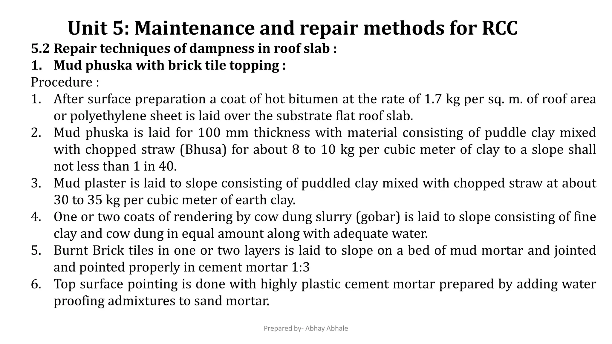 Unit 5 maintenance and repair methods for rcc mrs | PPT