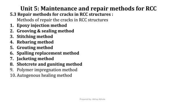 Unit 5 maintenance and repair methods for rcc mrs | PPT | Home ...