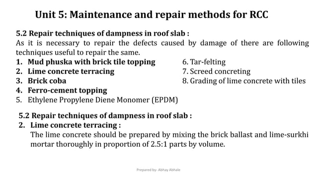 Unit 5 maintenance and repair methods for rcc mrs | PPT | Home ...