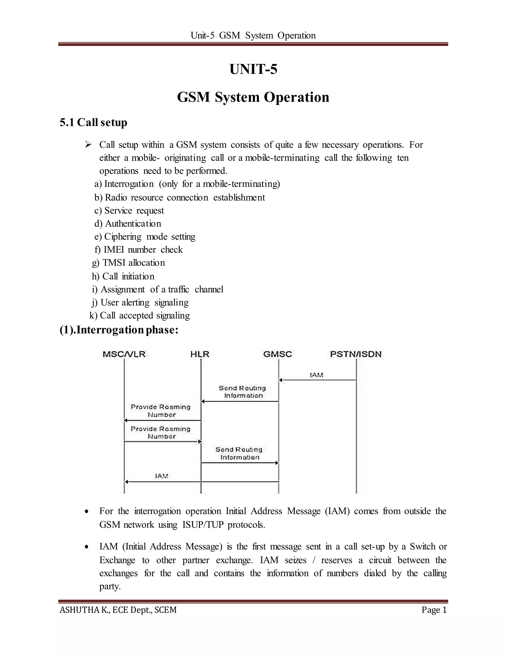 Unit 5 : wireless communication : GSM System operations | PDF
