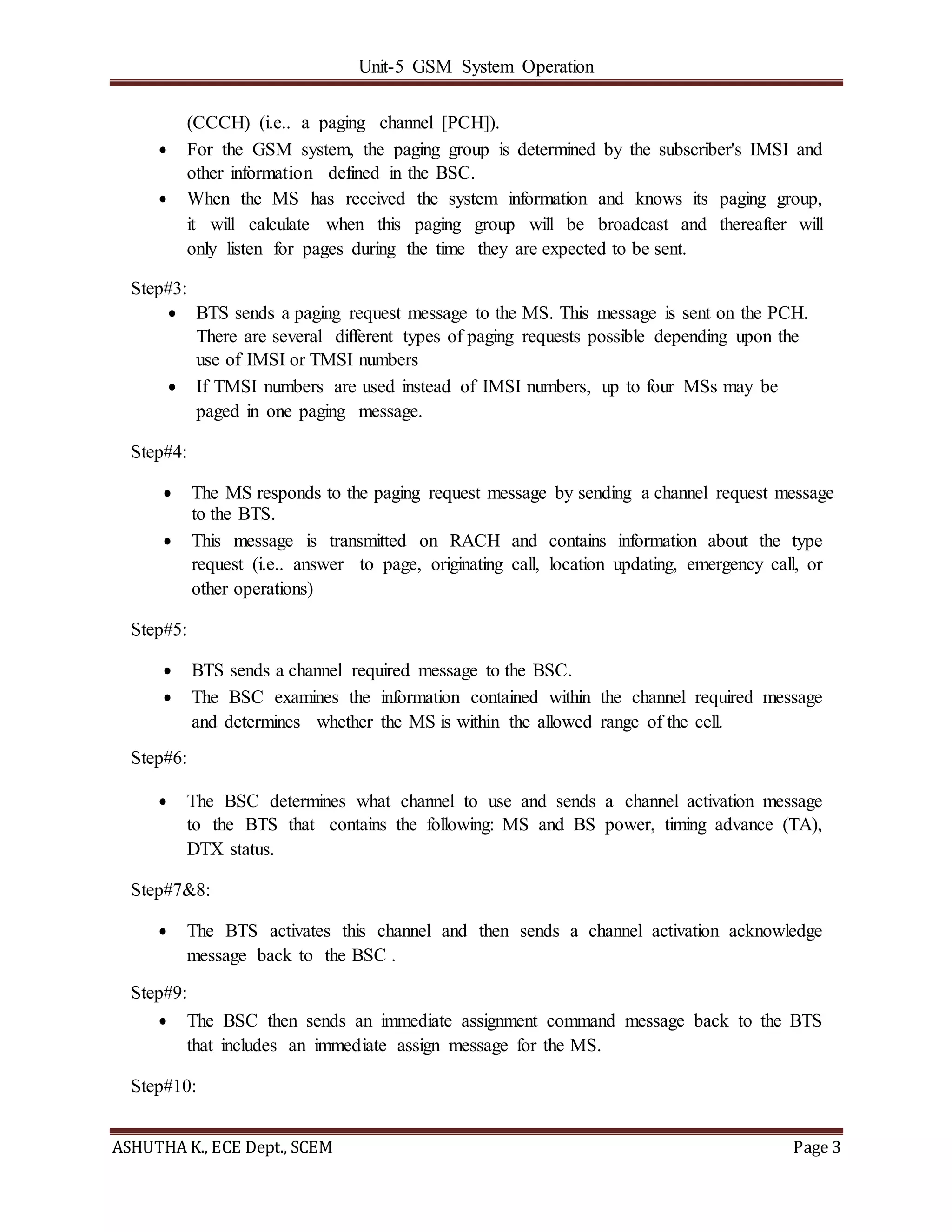 Unit 5 : wireless communication : GSM System operations | PDF
