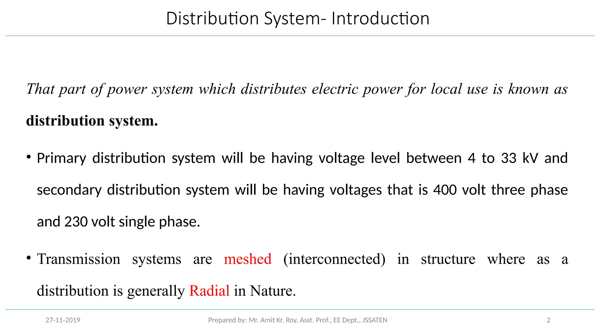 Electrical Distribution System Presentation | PPTX