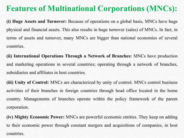 MNCs: Definition, features and Advantages -Disadvantages | PDF