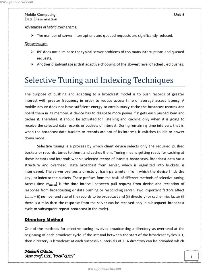 selective tuning and indexing methods in mobile computing