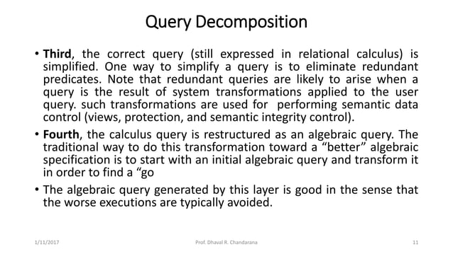 Distributed Dbms Unit 6 Query Processing Pptx Databases Computer Software And Applications