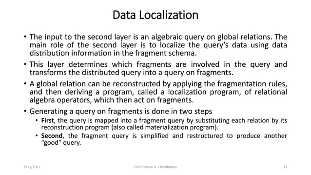 Distributed Dbms Unit 6 Query Processing Ppt