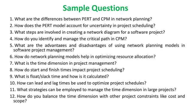 Activity Planning: Objectives, Project Schedule, Network Planning Model. Time Dimension ...