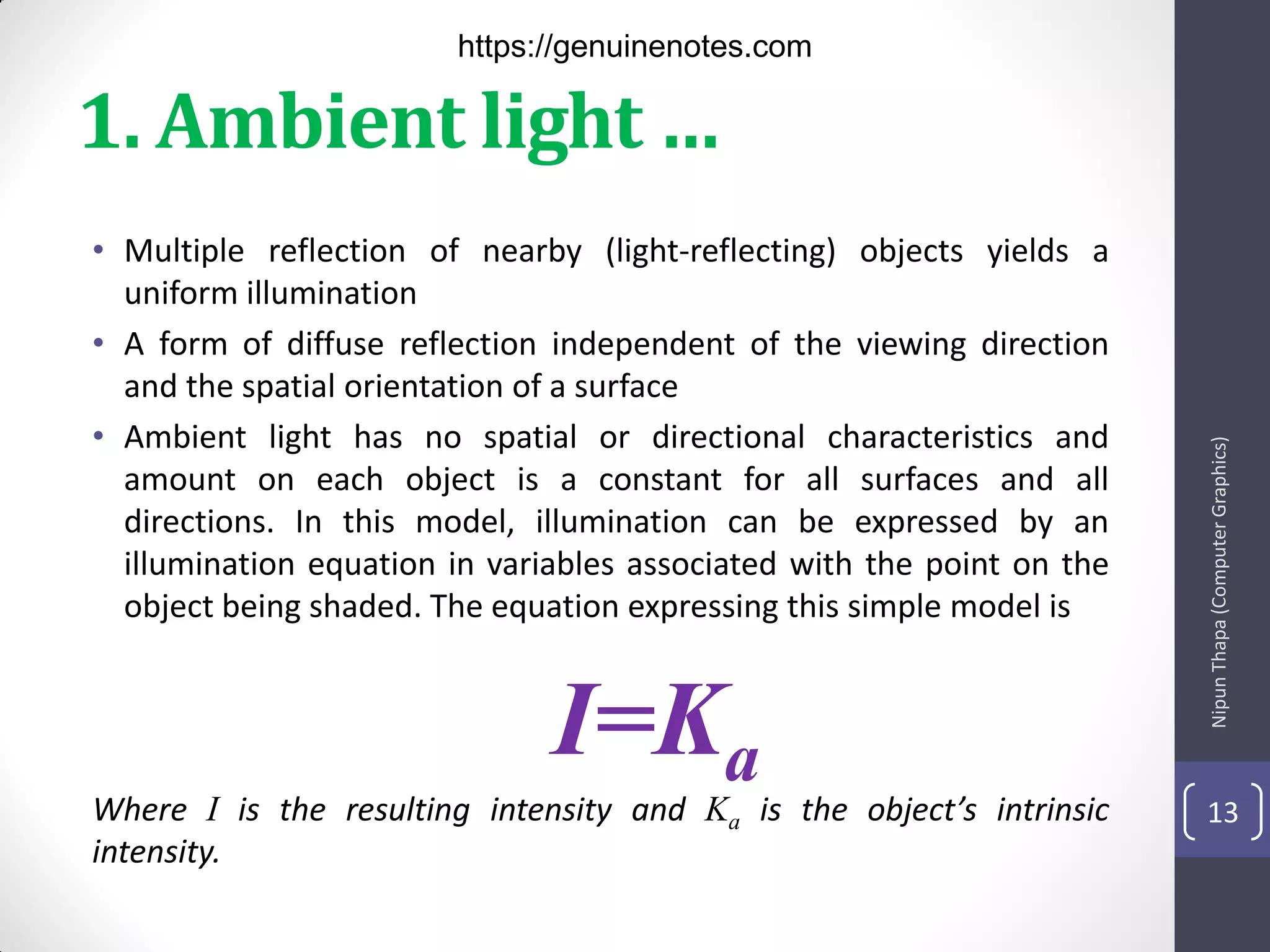 Unit 6 Illumination Models And Surface Rendering Methodspdf 3 D