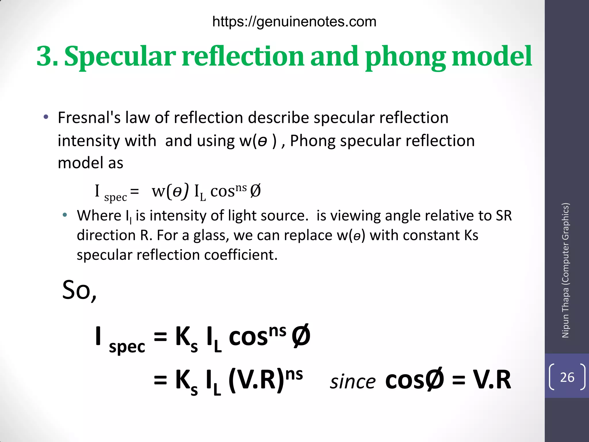 Unit 6 Illumination Models And Surface Rendering Methodspdf 3 D
