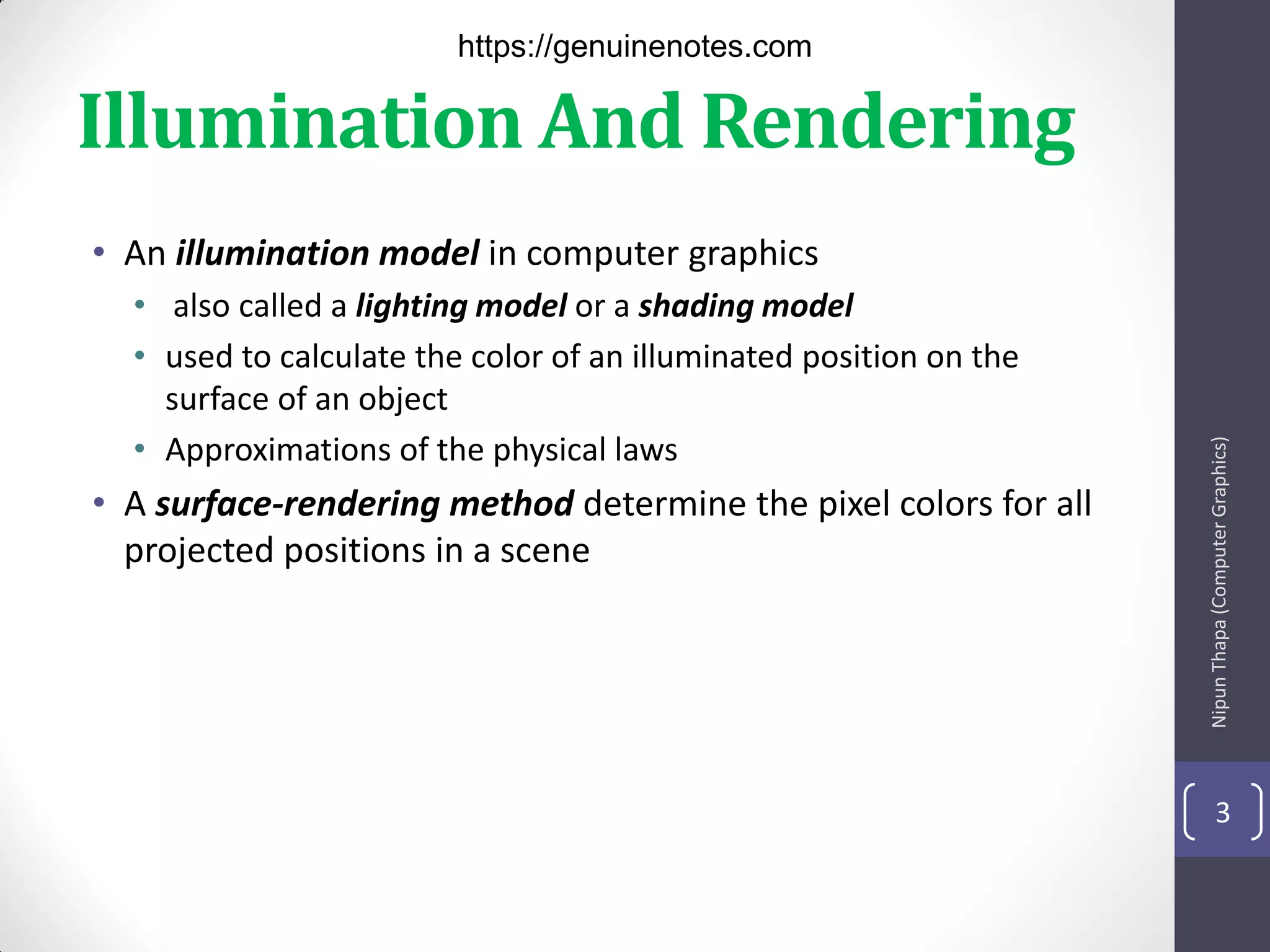 Unit 6 Illumination Models And Surface Rendering Methodspdf 
