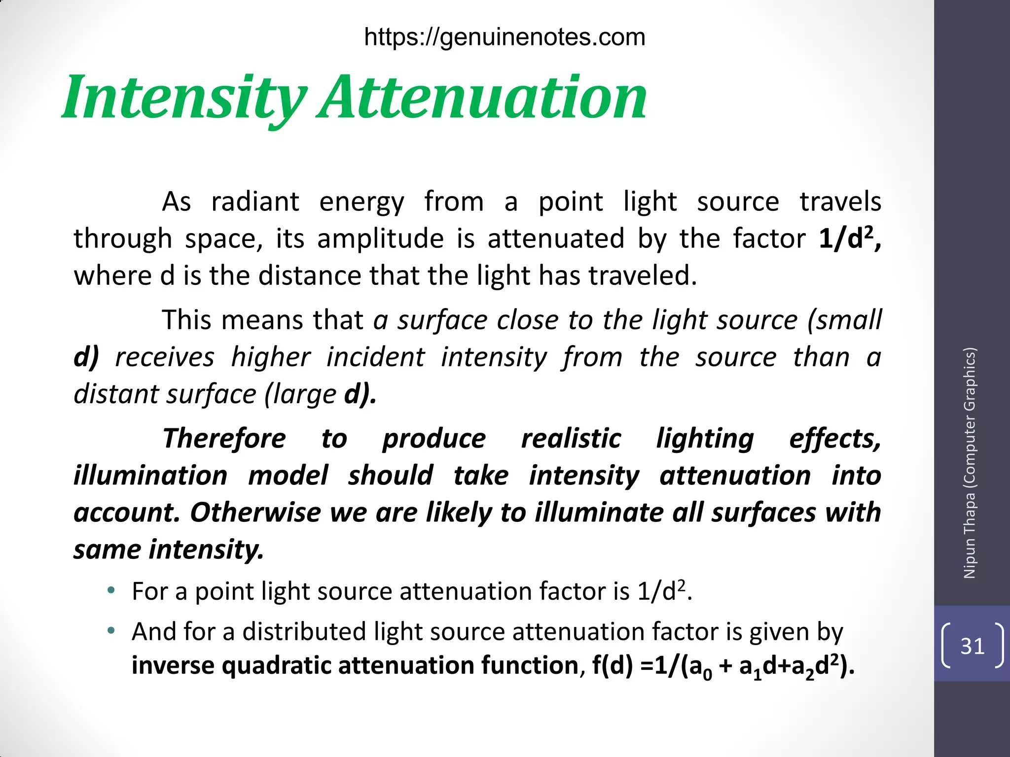 Unit 6 Illumination Models And Surface Rendering Methodspdf 3 D