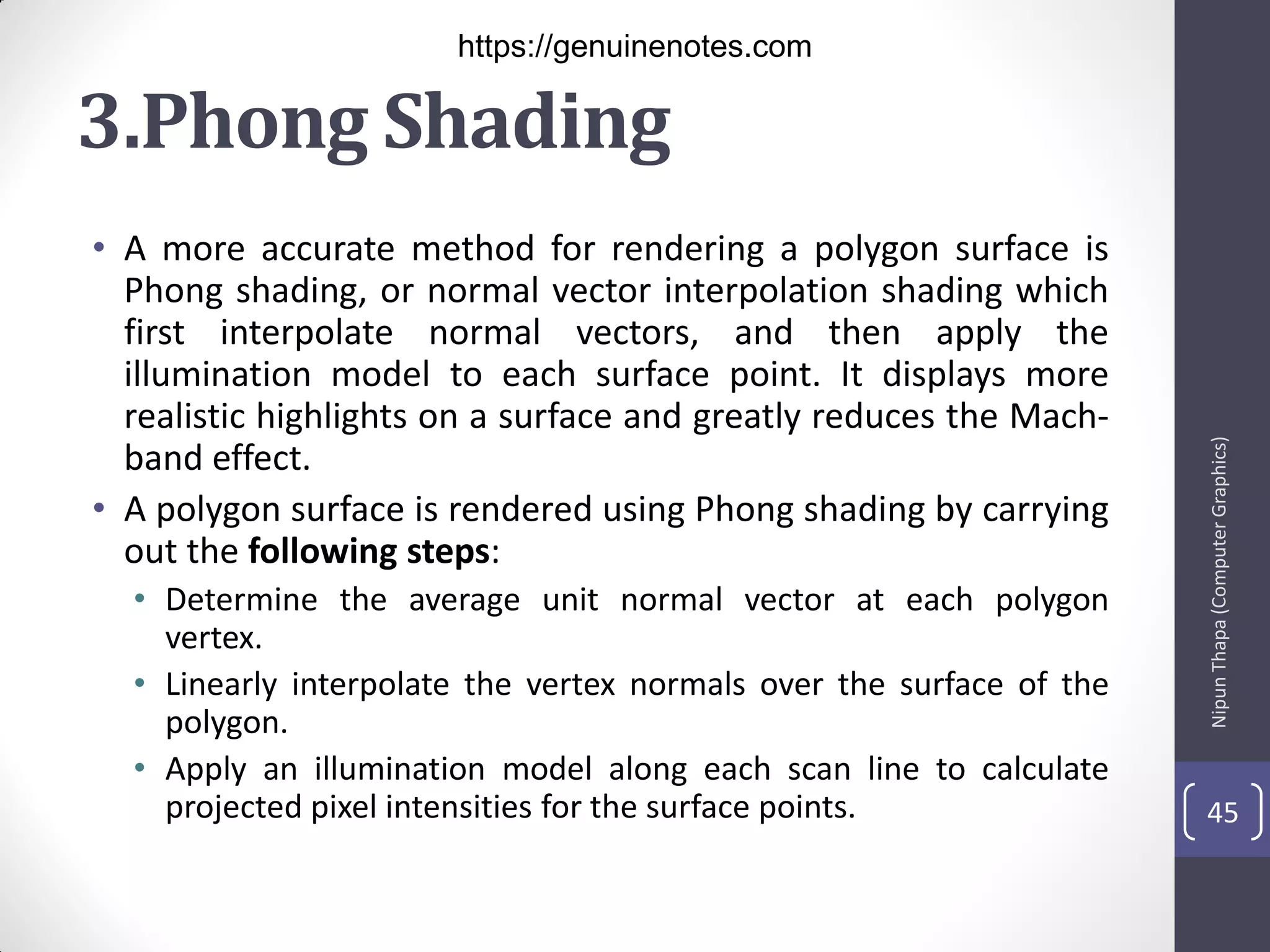 Unit 6 Illumination Models And Surface Rendering Methodspdf 3 D