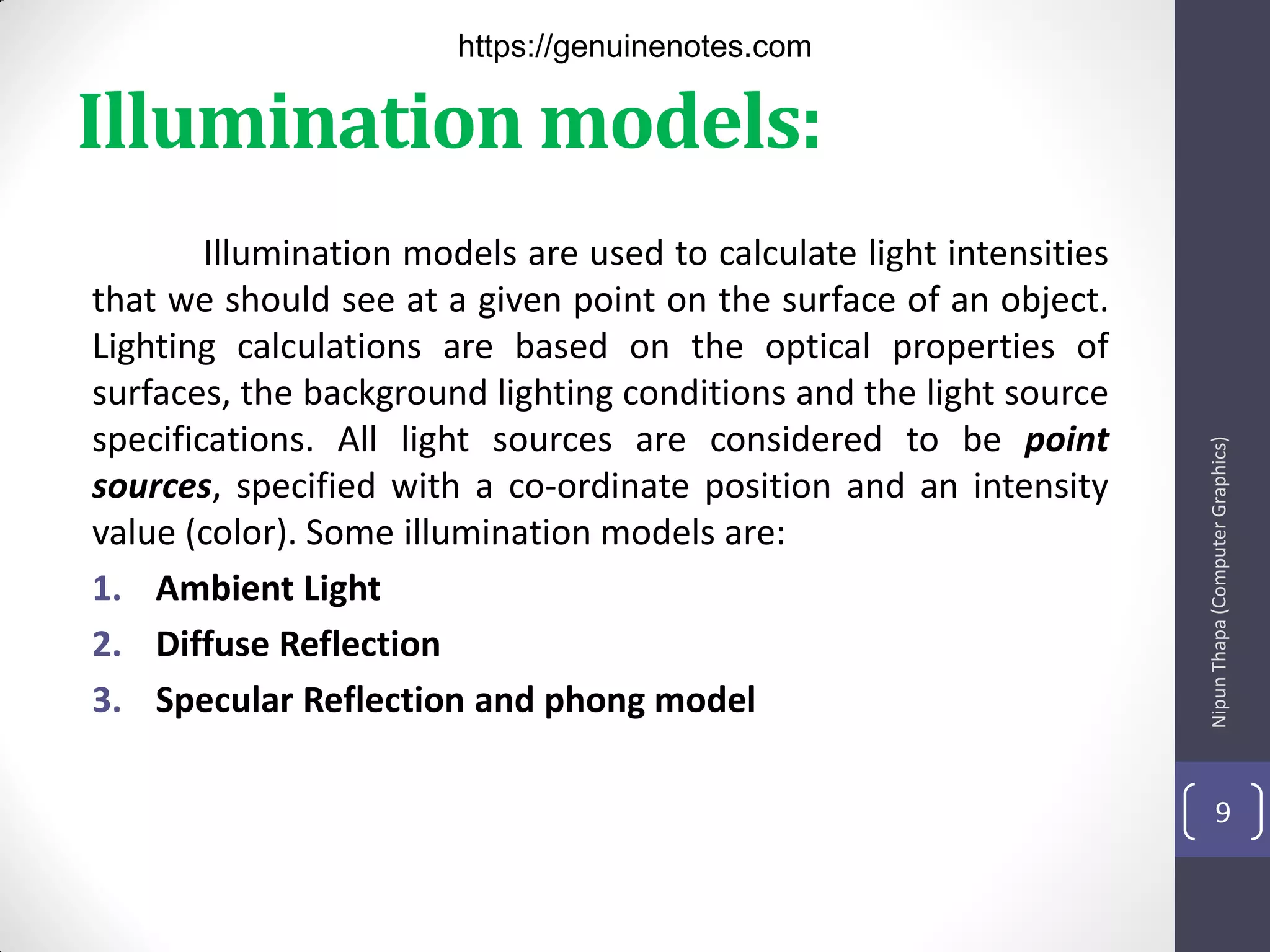 Unit 6 Illumination Models And Surface Rendering Methodspdf 3 D