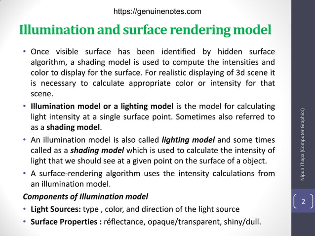 Unit 6 Illumination Models And Surface Rendering Methodspdf 3 D Graphics Computer Software