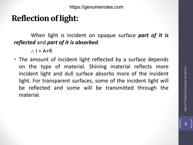 Unit 6 Illumination Models And Surface Rendering Methodspdf 3 D