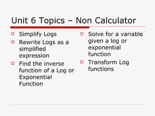 Unit 6 – Logs Review | PPT