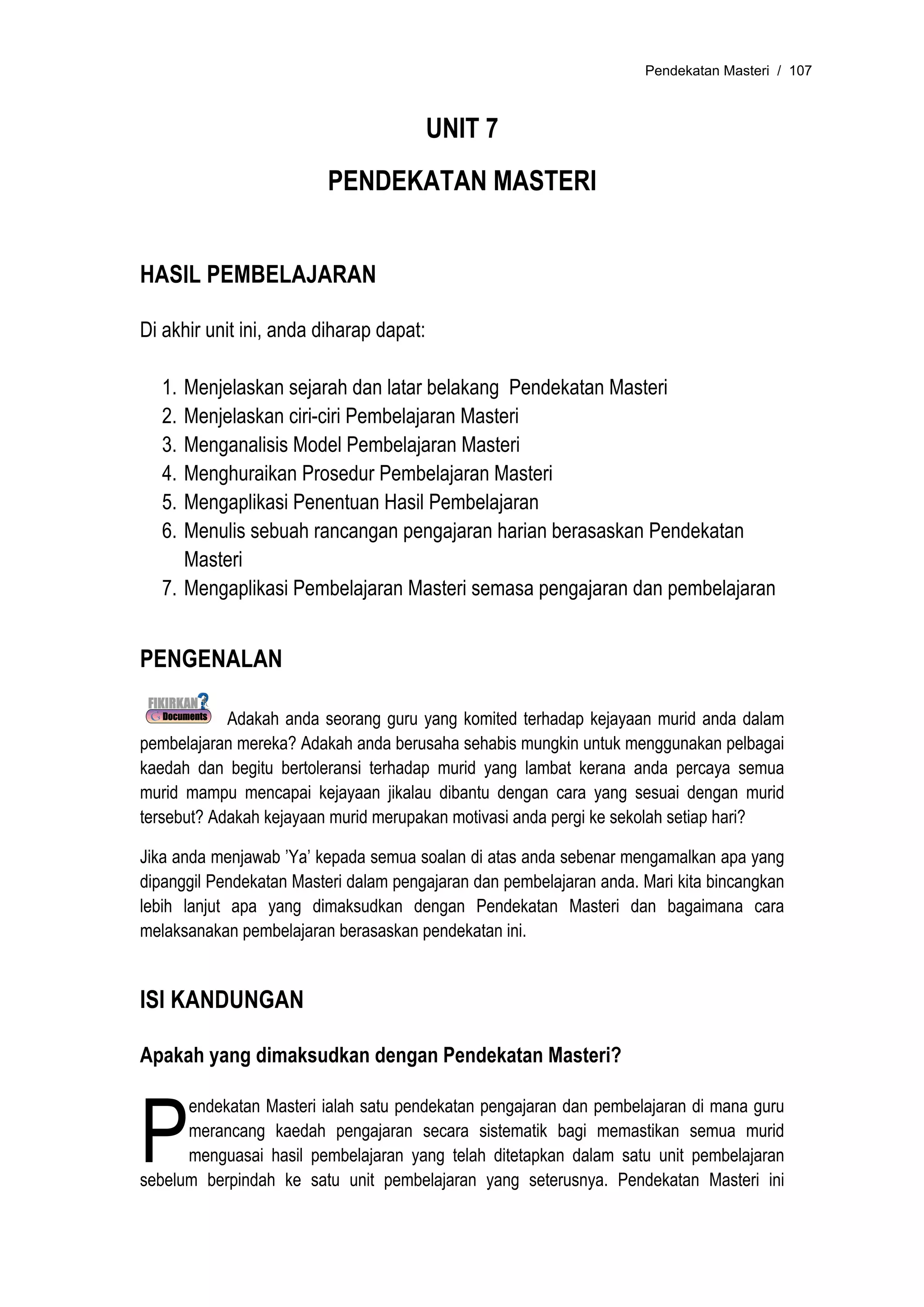 Unit 7 Modul 1 Pendekatan Masteri V2 | PDF