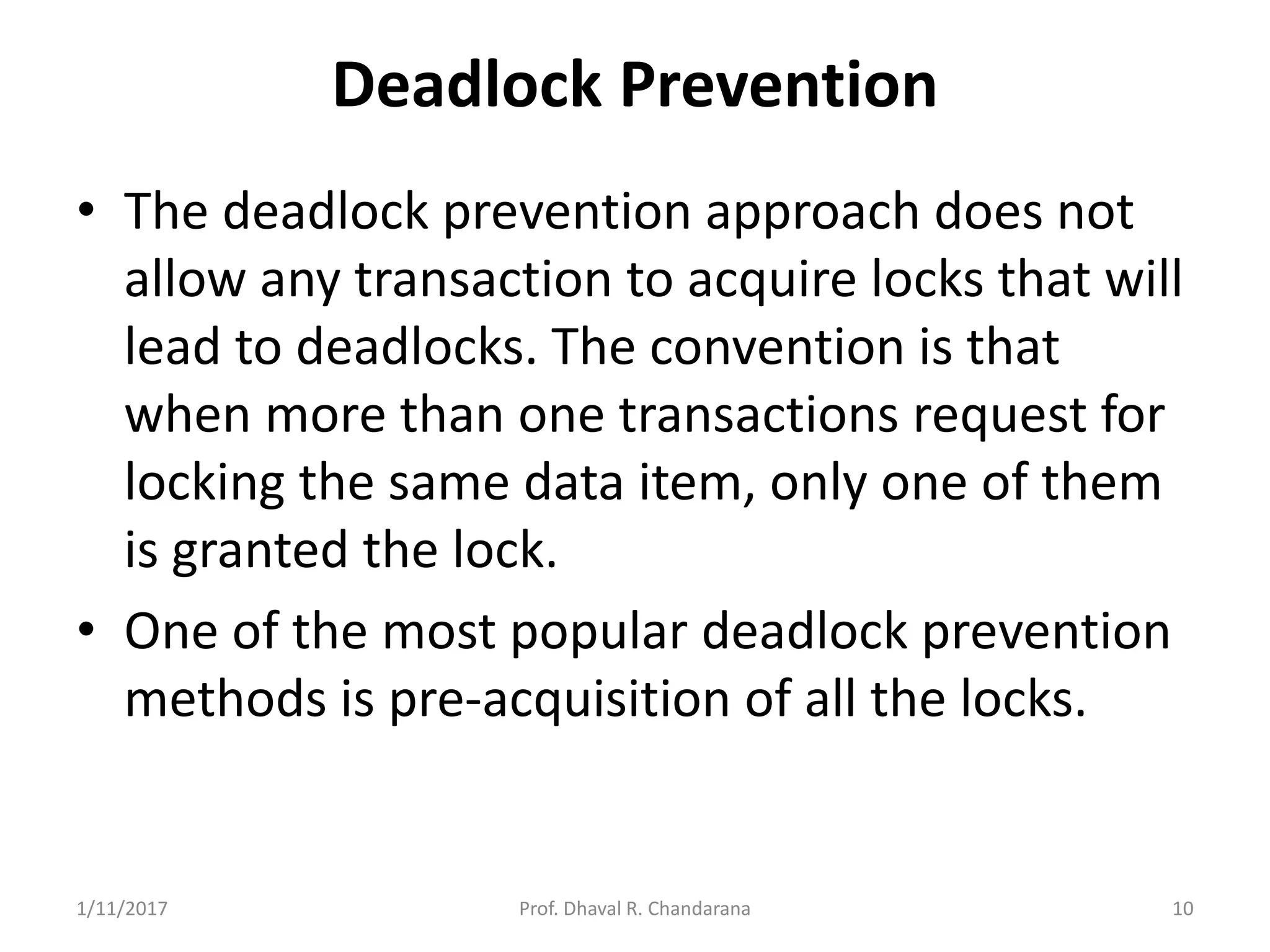 Distributed Dbms Unit 9 Distributed Deadlock And Recovery Pptx