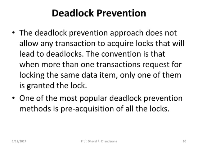 Distributed Dbms Unit 9 Distributed Deadlock And Recovery Ppt