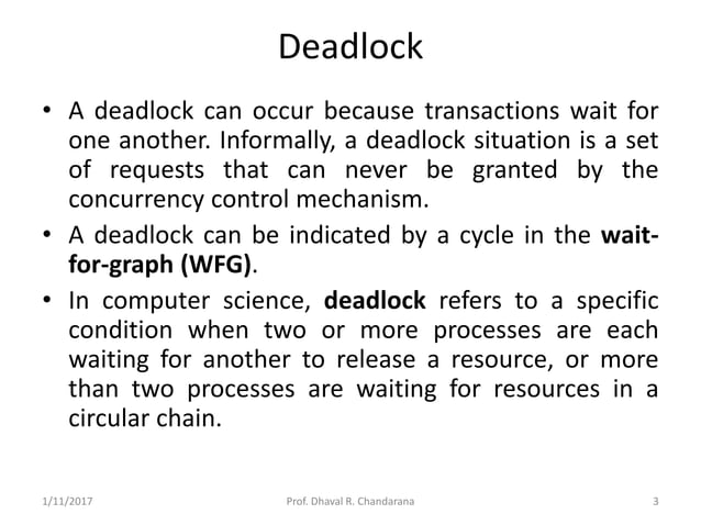 Distributed DBMS - Unit 9 - Distributed Deadlock & Recovery | PPTX