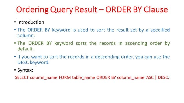 Dbms Unit 9 Sql Concepts Ppt 9348