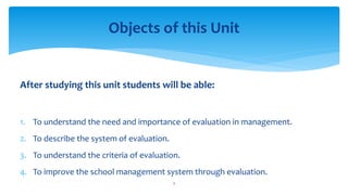 Unit -9 evaluating management system | PPTX
