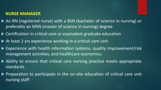 UNIT-9 NURSING MANAGEMENT OF PATIENT IN CRITICAL CARE.pptx