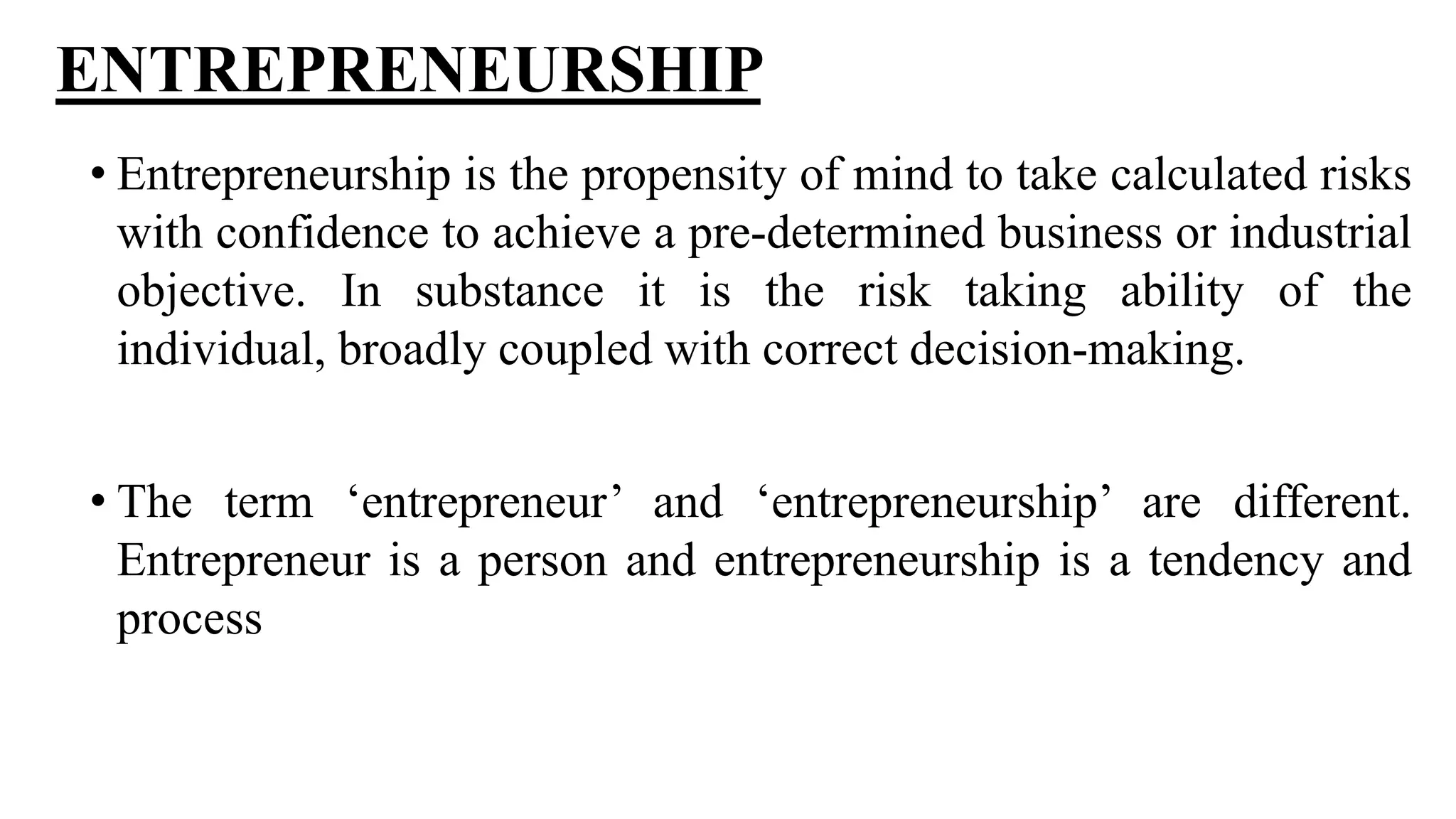MEANING, DEFINITION AND ELEMENTS OF ENTREPRENEURSHIP | PPTX