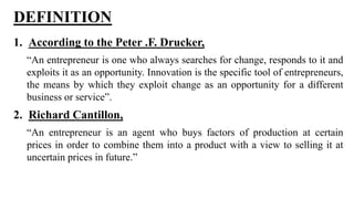 MEANING, DEFINITION AND ELEMENTS OF ENTREPRENEURSHIP | PPTX