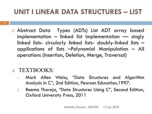 UNIT I LINEAR DATA STRUCTURES – LIST | PDF