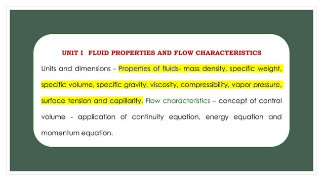 UNIT-IFLUID PROPERTIES & FLOW CHARACTERISTICS | PDF