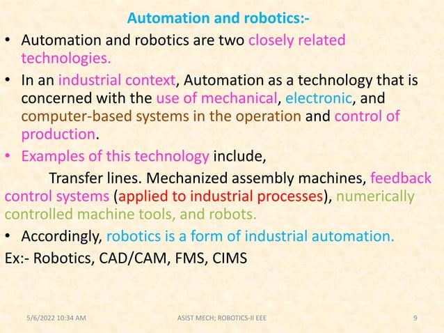 unit-I INDUSTRIAL ROBOTICS PPT FOR BTECH STUDENTS | PDF