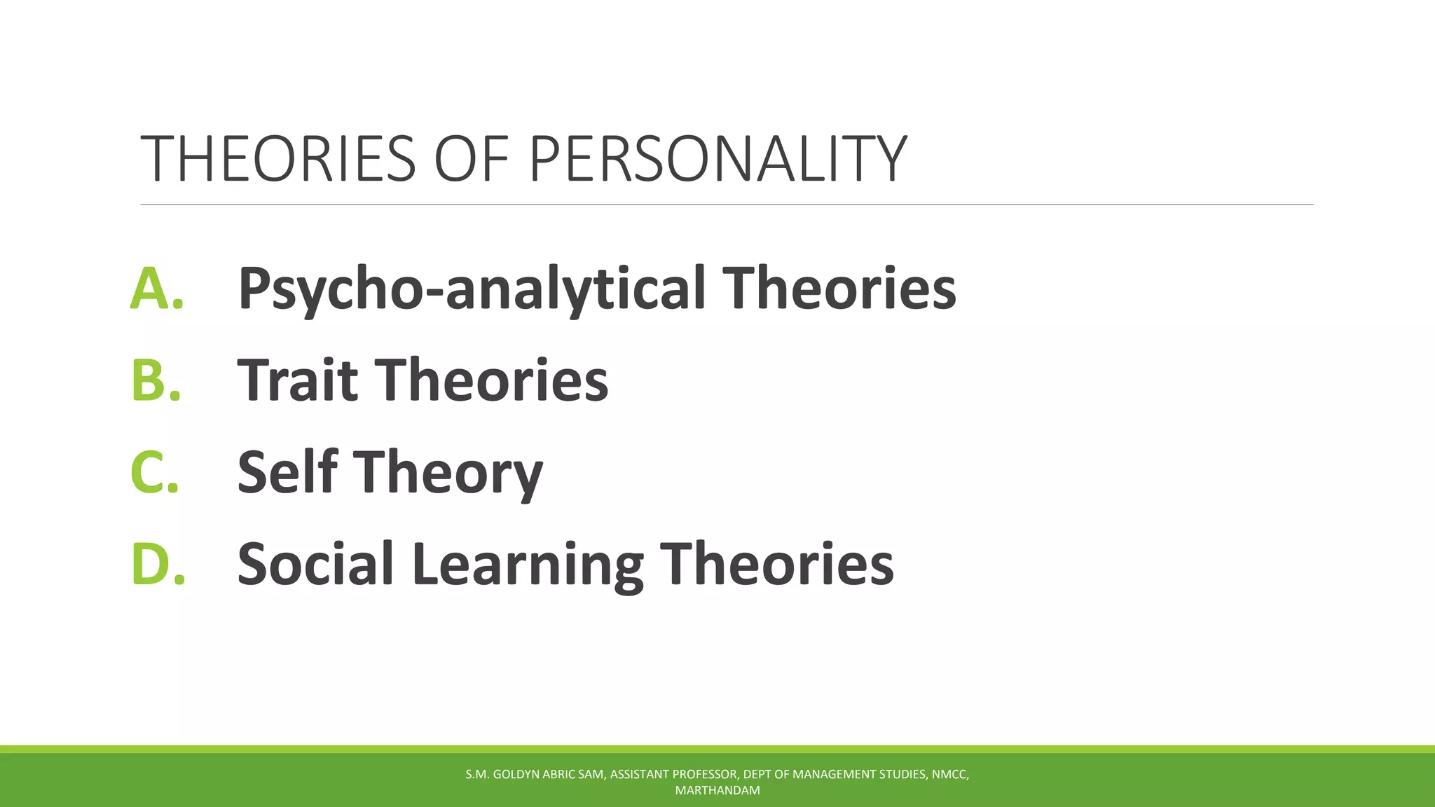 Theories of Personality-I - Psycho-Analytical Theories | PPTX