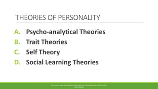 Theories of Personality-I - Psycho-Analytical Theories | PPTX