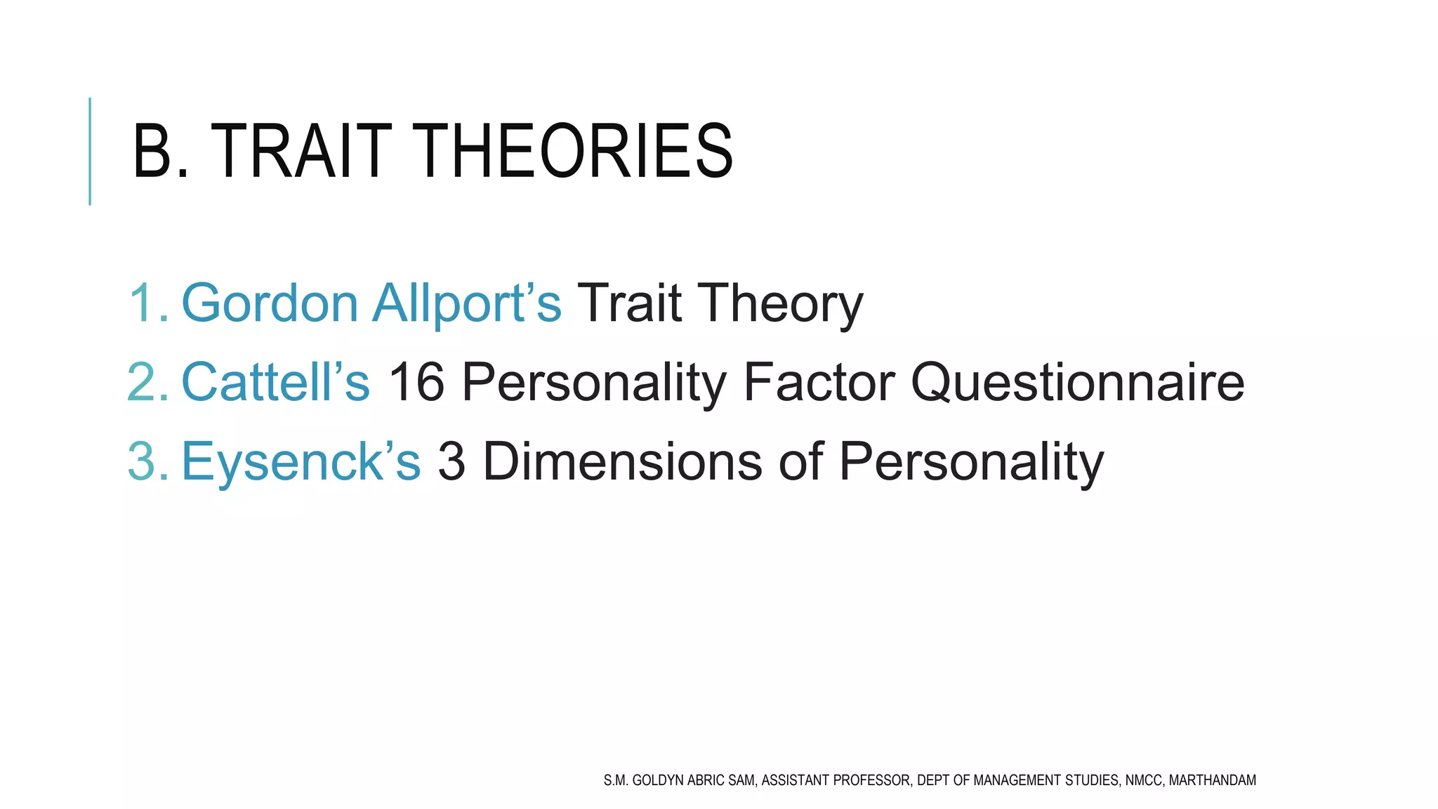 Theories of Personality-II - Trait Theories | PPT