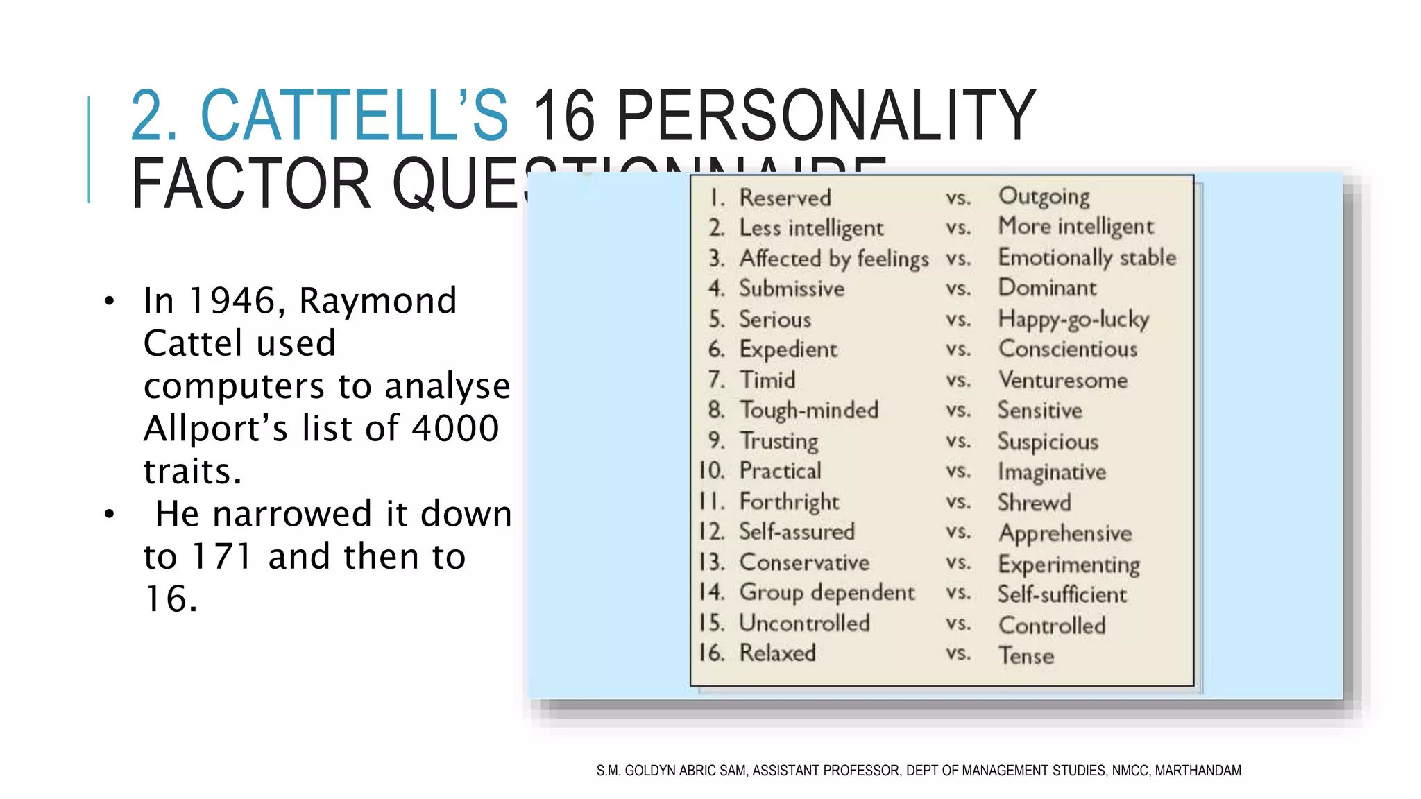 Theories of Personality-II - Trait Theories | PPT