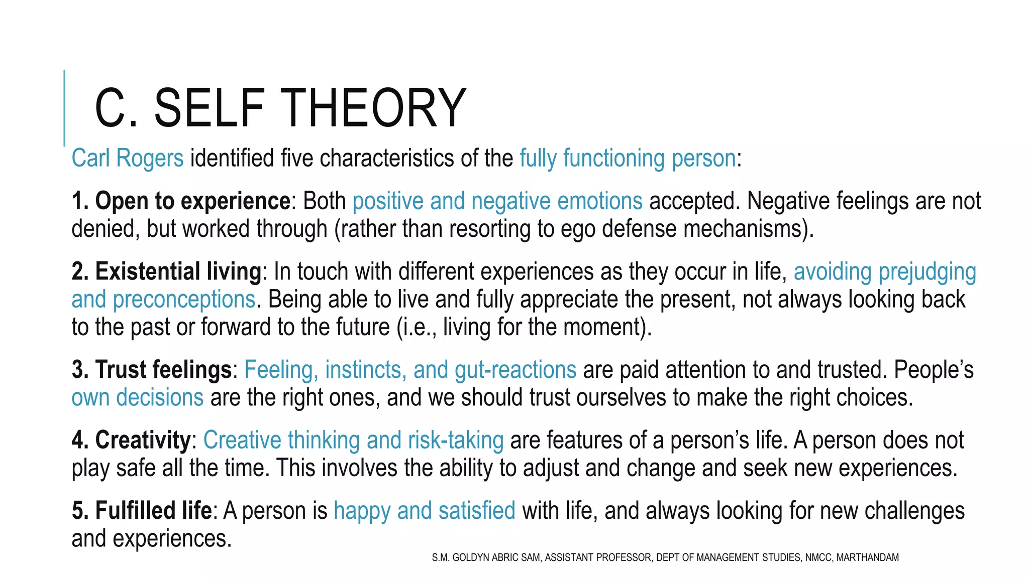 Theories of personality-III - Self Theory & Social learning theory | PPTX