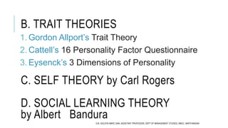 Theories of personality-III - Self Theory & Social learning theory | PPTX