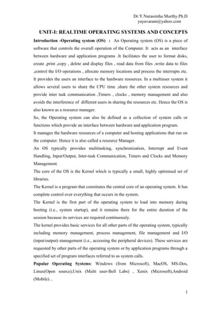 UNIT-I-RTOS and Concepts | DOC