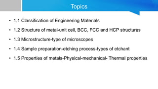 Unit-I BASICS OF ENGINEERING MATERIALS.ppt | Chemistry | Science