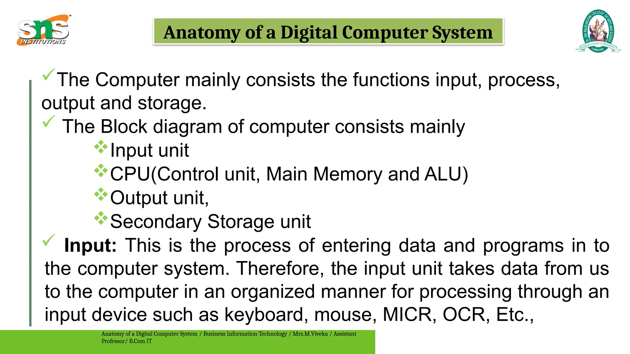 Anatomy of a Digital computer system and basics | PPT