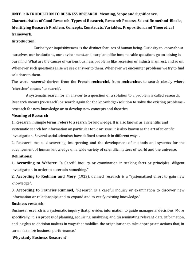 Business Research Methods Unit 1 | DOCX | Business | Business and Finance