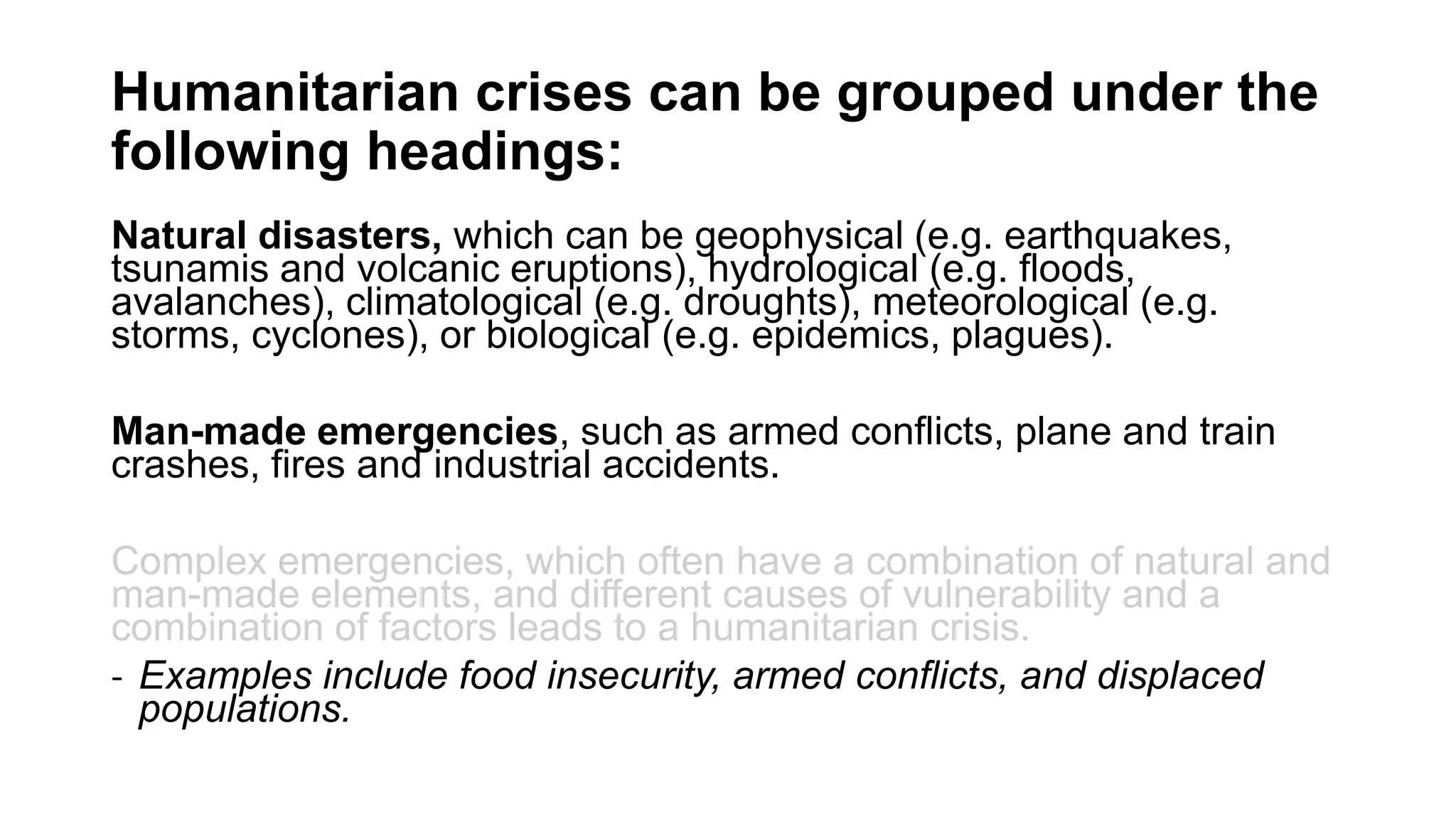 UNIT – I: Natural Disasters, Complex Humanitarian Emergencies & Climate ...