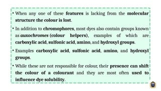 Fundamentals of Dyes in Dyes and Pigments for MSc students | PPTX