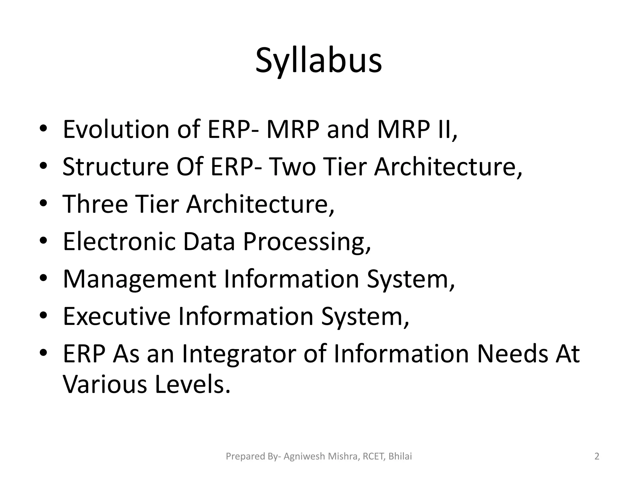 Enterprise Resource Planning(ERP) Unit – ii | PDF