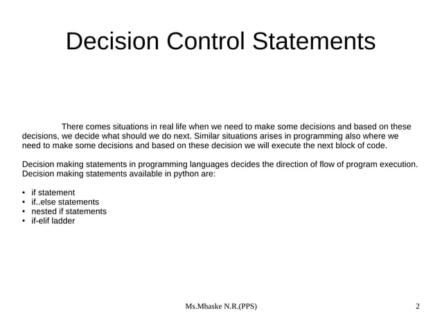 basic of desicion control statement in python | PDF | Programming Languages | Computing