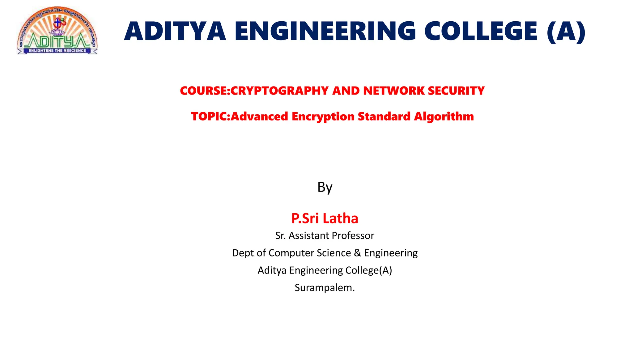 Unit-II AES Algorithm which is used machine learning | PPT