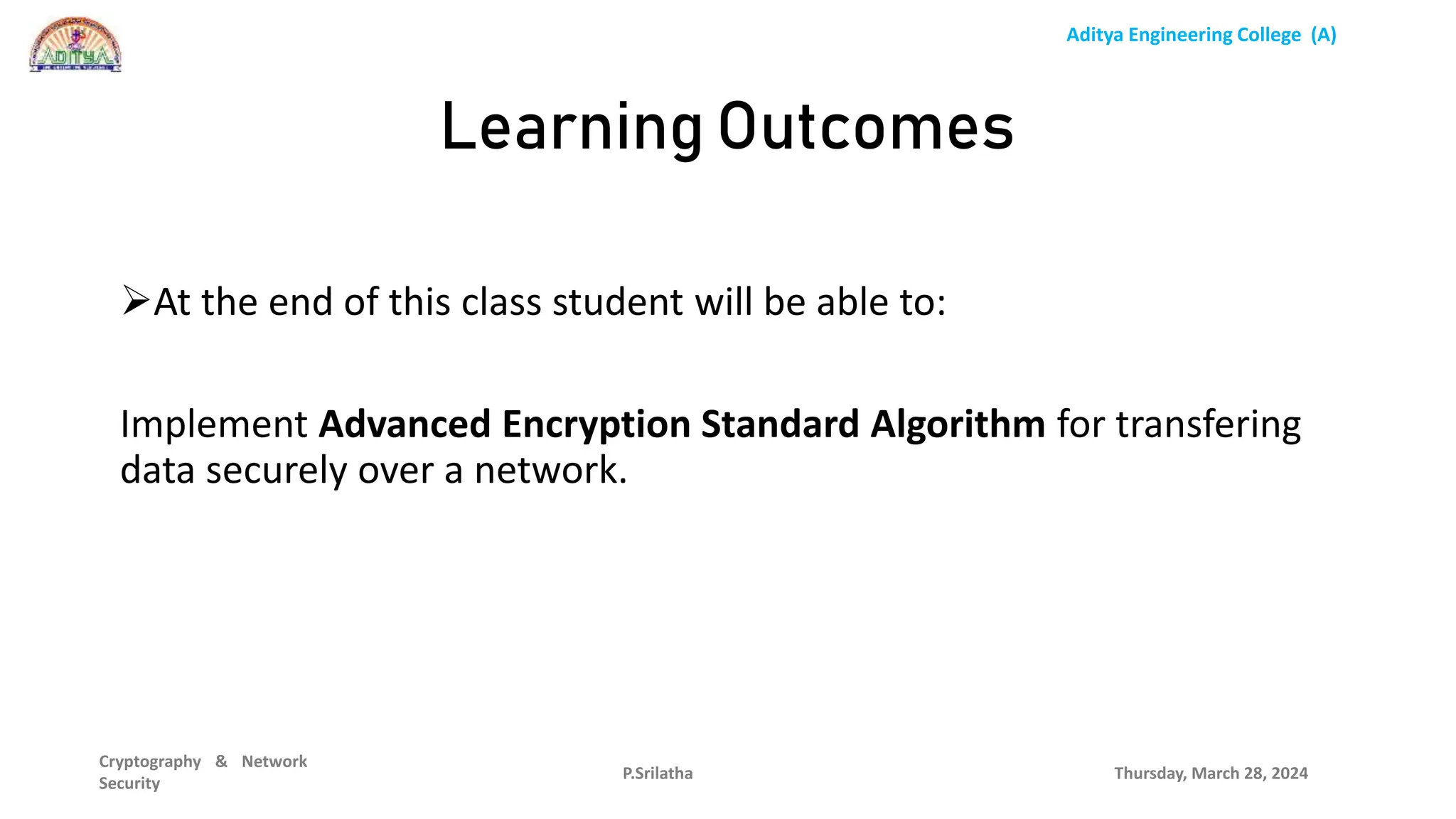 Unit-II AES Algorithm which is used machine learning | PPT